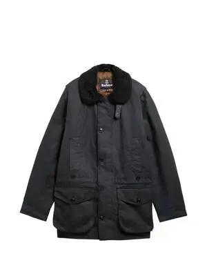 Barbour Faux Shearling Collar Single Breasted Coat - Blue