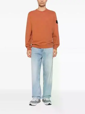 Stone Island Crew Neck Sweater With Compass Patch - Orange