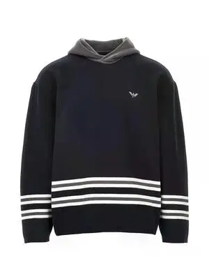 Emporio Armani Logo-embroidered Striped Hoodie - Blue