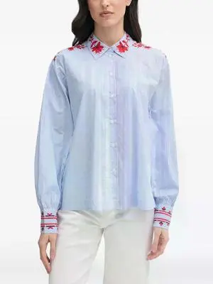 MOS MOSH Floral-embroidered Striped Shirt - Blue