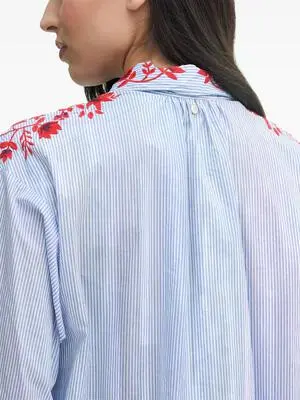 MOS MOSH Floral-embroidered Striped Shirt