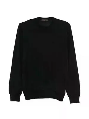 ZANONE Crew Neck Long Sleeve Fine Knit Sweater - Black