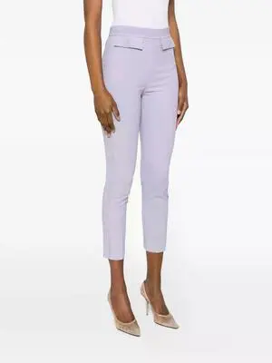 Elisabetta Franchi Trousers In Double-layer Stretch Crêpe Fabric With Embroidered Logo - Purple