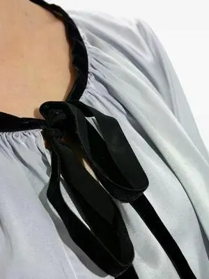FORTE_FORTE Tie-neck Silk Satin Top - Grey