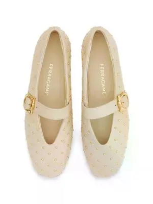 FERRAGAMO Studded Gancini Buckle Ballet Flats