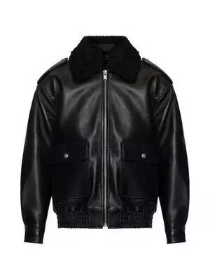 MISBHV Shearling Collar Leather Bomber Jacket