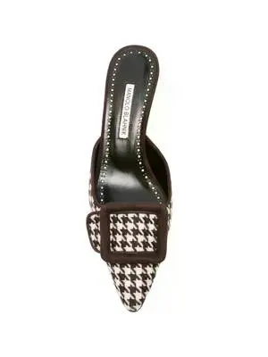 Manolo Blahnik Maysalebi Houndstooth Buckled Mules