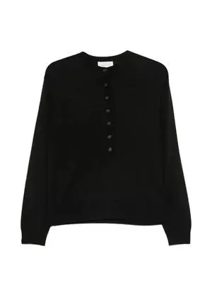 VICOLO Button-up Crew Neck Sweater - Black