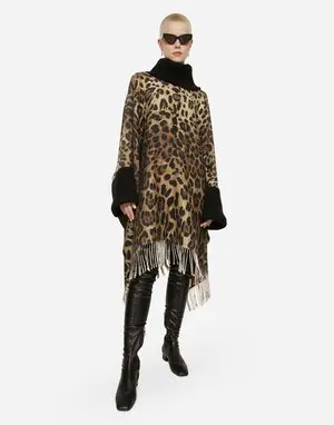 Dolce & Gabbana Leopard Print Fringed Poncho