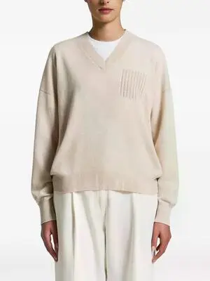 Peserico V-neck Drop-shoulder Sweater With Embroidered Detail