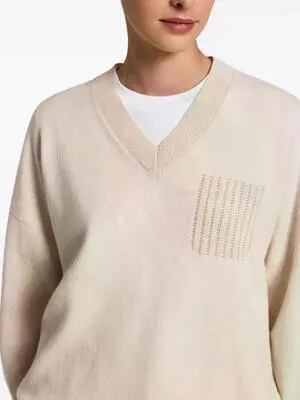 Peserico V-neck Drop-shoulder Sweater With Embroidered Detail