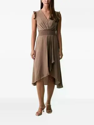 MORGAN Rwally Ruffled Smocked-waist Midi Dress - Brown