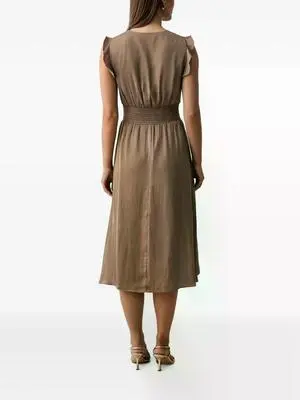 MORGAN Rwally Ruffled Smocked-waist Midi Dress - Brown