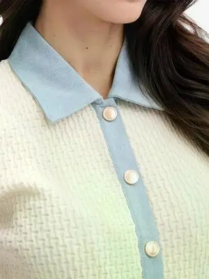 MORGAN Textured-knit Polo-collar Cardigan