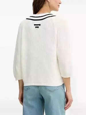 OUI V-neck Striped Sweater With Raglan Sleeves
