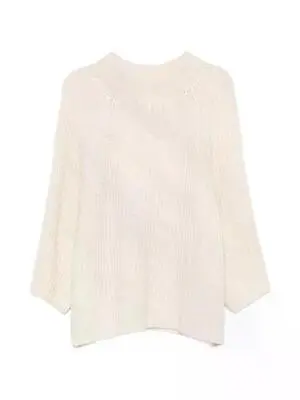 EMERSON RENALDI Ribbed-knit Batwing-sleeve Top - Neutrals