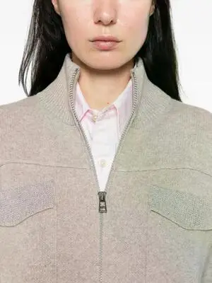 PANICALE Zip-up Ribbed-trim Cardigan