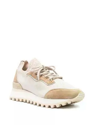 Eleventy Suede-panneled Knit Sneakers - Neutrals