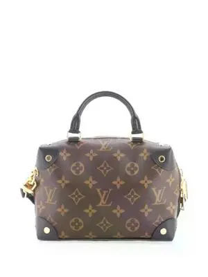 LOUIS VUITTON Monogram Canvas Petite Malle Souple Handbag With Leather Shoulder Bag - Brown