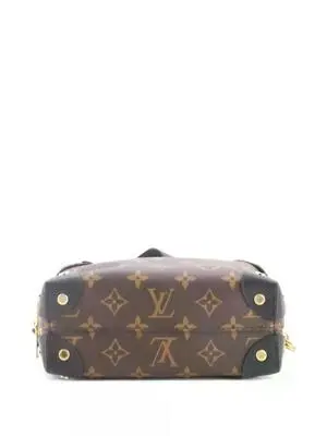 LOUIS VUITTON Monogram Canvas Petite Malle Souple Handbag With Leather Shoulder Bag - Brown