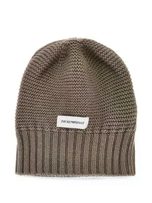 Emporio Armani Logo-patch Chunky-knit Beanie Hat - Brown