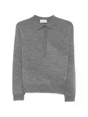 VICOLO Cotton Marl Effect Polo Collar Sweater - Grey