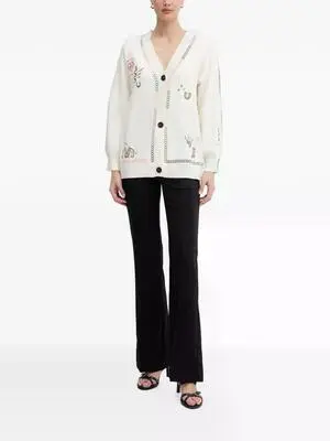 NEVER FULLY DRESSED Embroidered Motif Cardigan - Neutrals
