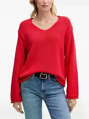 MOS MOSH Mmbine V-neck Dropped-shoulder Sweater - Red