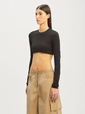 Palm Angels Crewneck Long-sleeved Cropped Top