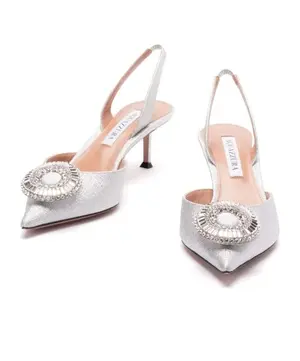 AQUAZZURA Embellished Slingback Pumps - Silver