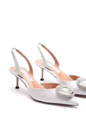 AQUAZZURA Embellished Slingback Pumps - Silver