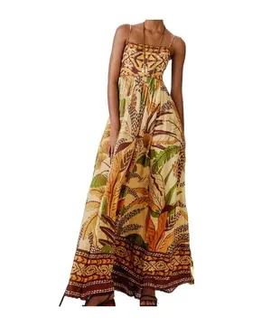 Farm Rio Foliage Sketch Maxi Dress - Brown