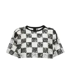 Pinko Cropped Lace Check T-shirt - Multi-color
