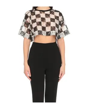 Pinko Cropped Lace Check T-shirt - Multi-color