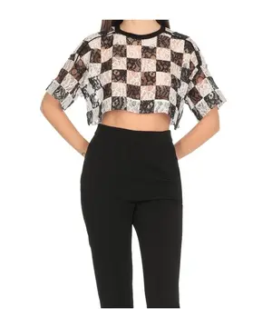 Pinko Cropped Lace Check T-shirt - Multi-color