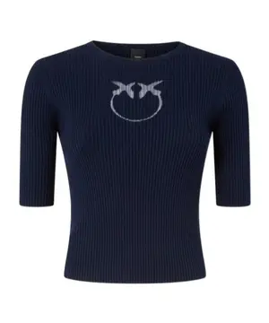 Pinko Love Birds Crewneck Knitted Top - Black