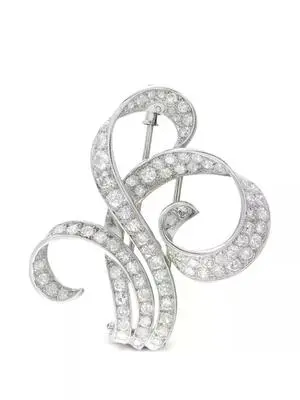 LB EXCLUSIVE 18kt White Gold Diamond Swirling Ribbon Brooch - Silver