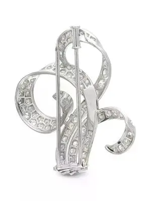 LB EXCLUSIVE 18kt White Gold Diamond Swirling Ribbon Brooch