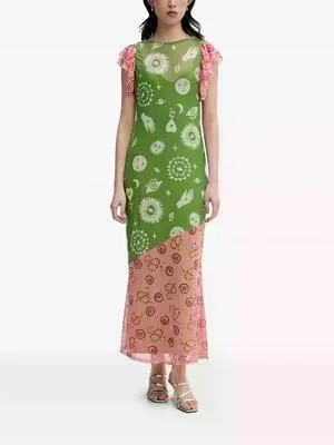 NEVER FULLY DRESSED Graphic-print Ruffled Midi Dress - Green