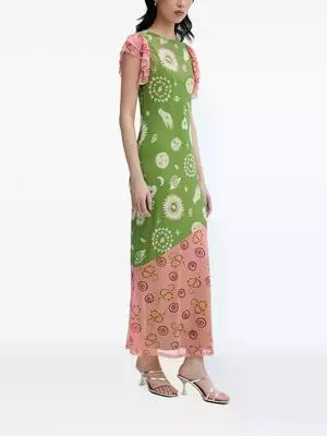 NEVER FULLY DRESSED Graphic-print Ruffled Midi Dress