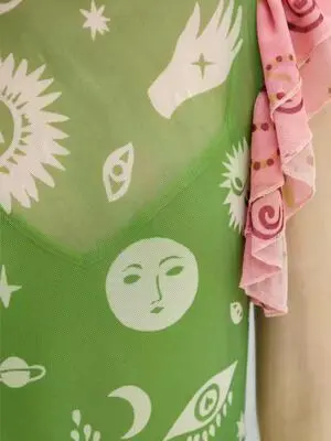 NEVER FULLY DRESSED Graphic-print Ruffled Midi Dress
