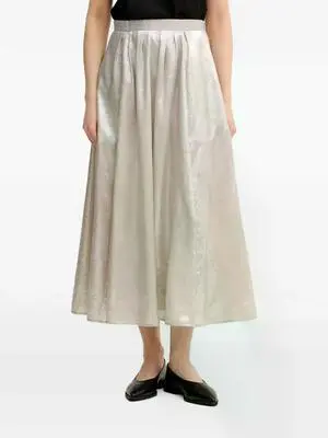 OUI Metallic-effect Pleated Midi Skirt - Silver