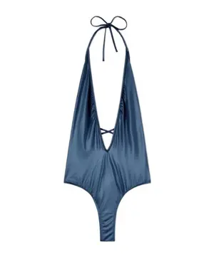 Palm Angels Metallic-effect V-neck Swimsuit - Blue
