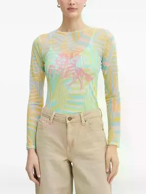 NEVER FULLY DRESSED Geometric-print Mesh T-shirt - Neutrals