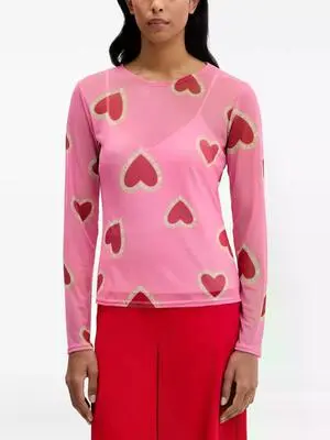 NEVER FULLY DRESSED Heart-print Mesh T-shirt - Pink