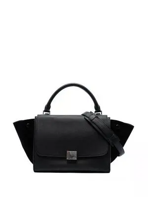 Celine Small Drummed Calfskin And Suede Trapeze Satchel - Black
