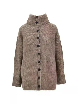 Emporio Armani Ribbed-knit High-neck Cardigan - Brown