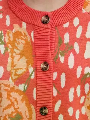 NEVER FULLY DRESSED Floral Print Intarsia Knit Cardigan