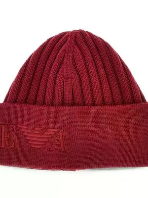 Emporio Armani Logo-embroidered Ribbed Beanie Hat - Red