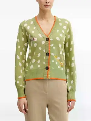NEVER FULLY DRESSED Embroidered Fawn Cardigan With V-neck - Green